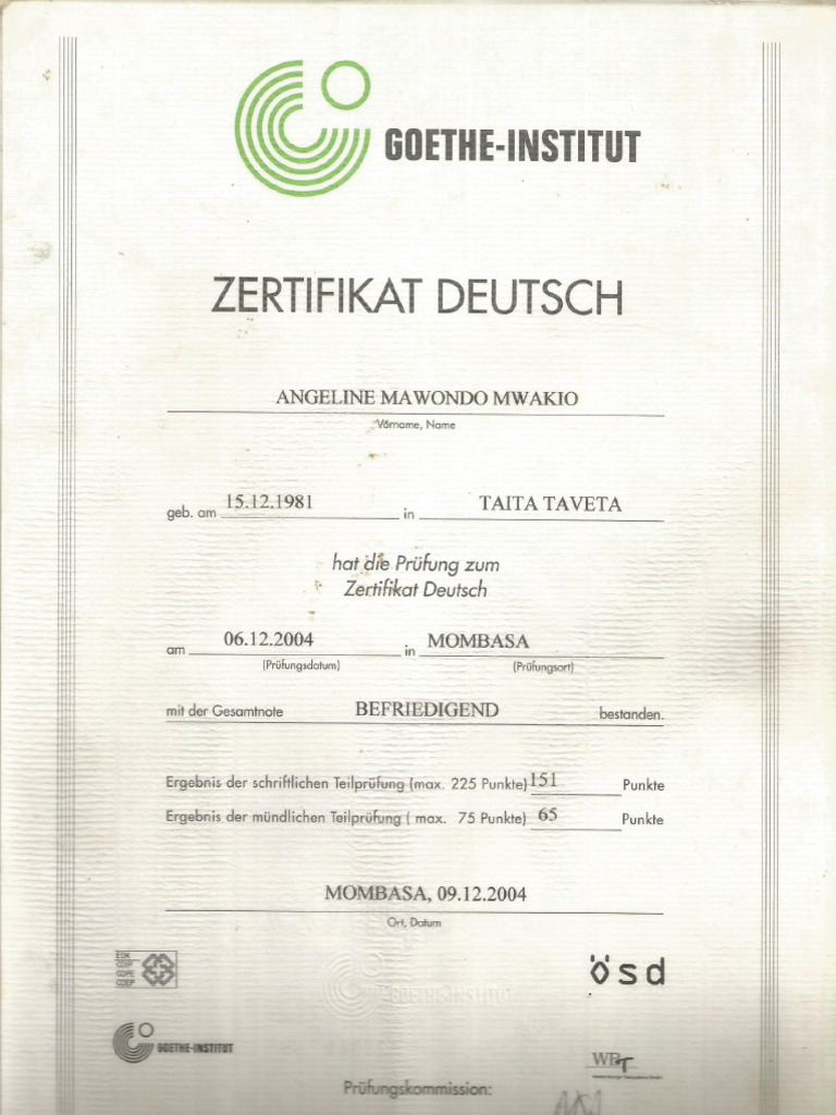 German Certificate Front Page | PDF