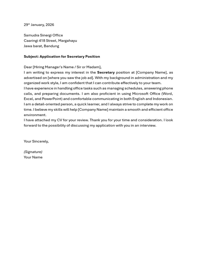 Apllication Letter For Secretary | PDF