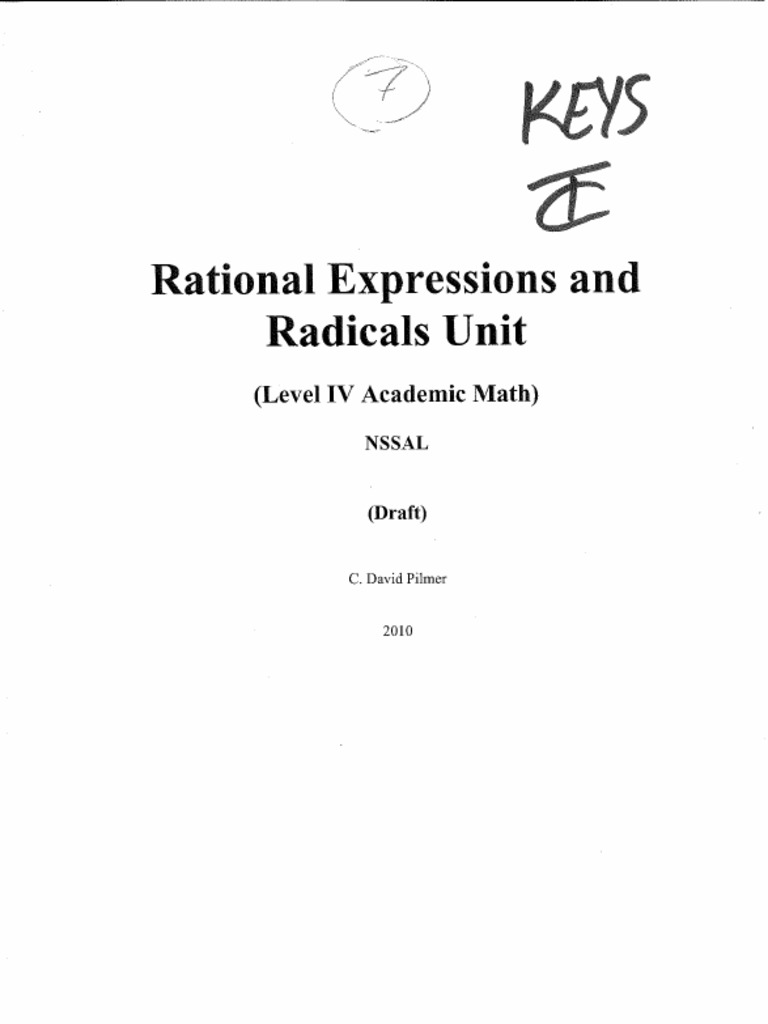 Rational Expressions and Radicals Answers | PDF