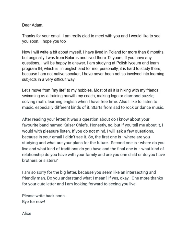 Letter For Adam English | PDF