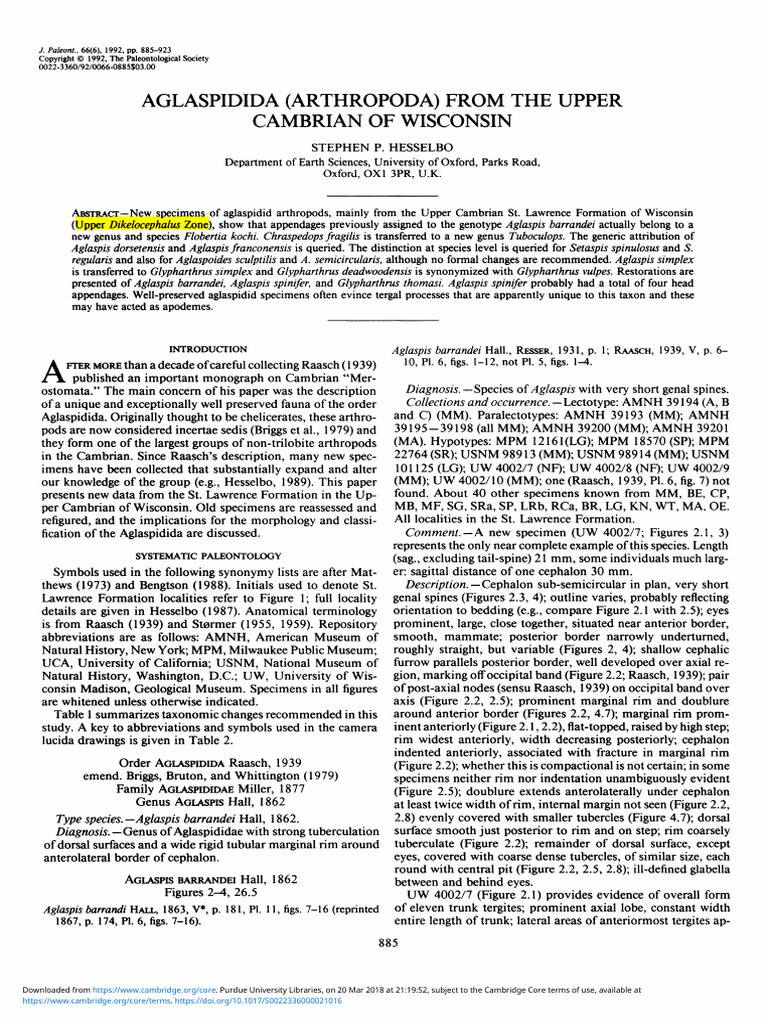 Aglaspidida (Arthropoda) From The Upper Cambrian of Wisconsin | PDF ...