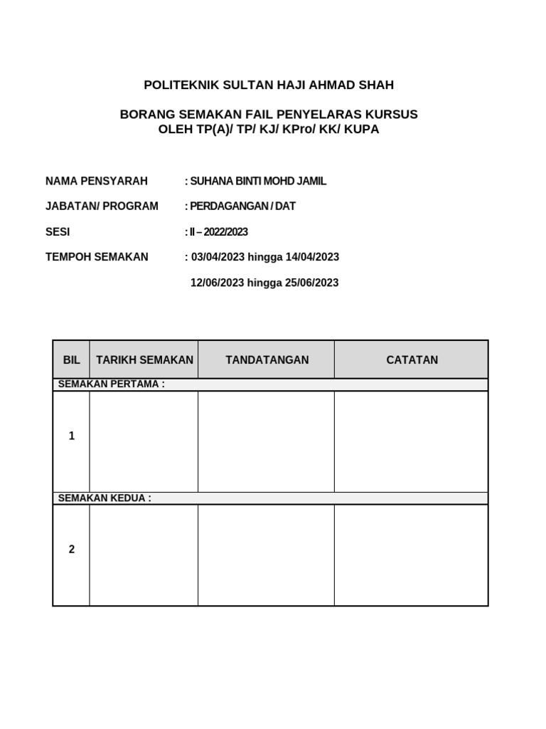 Borang Semakan FPK | PDF