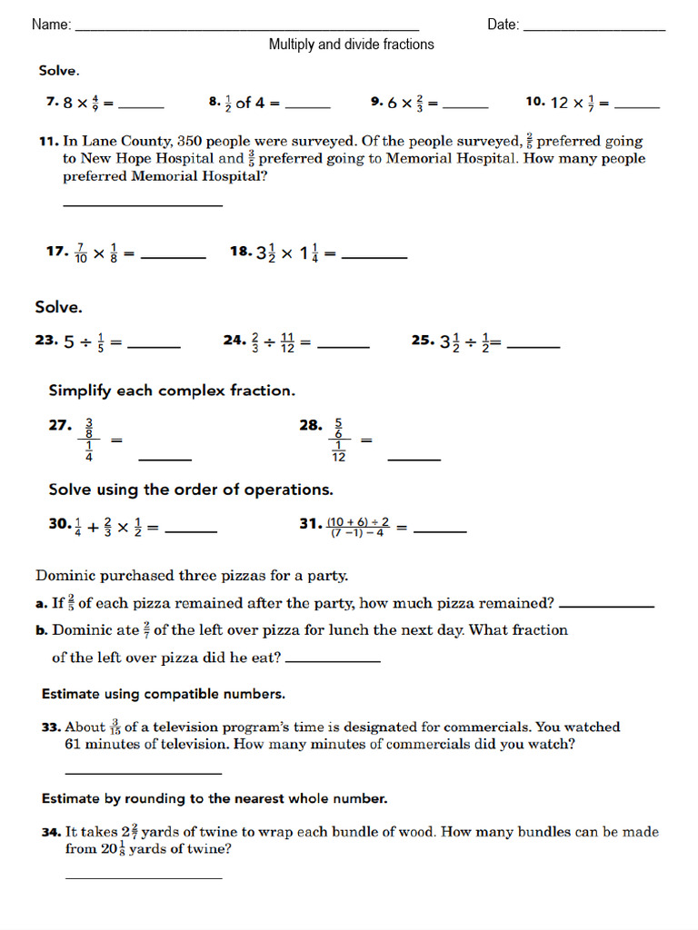 Multiply Fractions Assessment | PDF