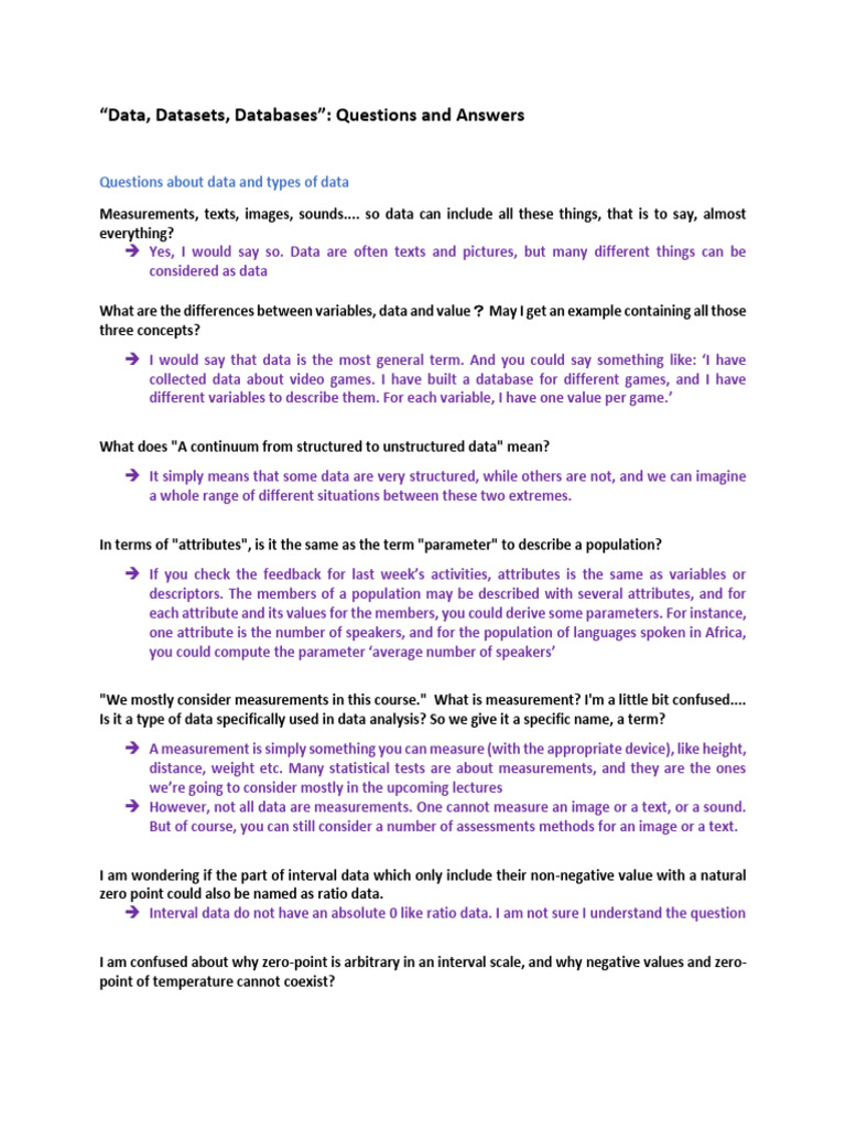 Data, Datasets, Databases - Past Questions and Answers | PDF | Level Of ...