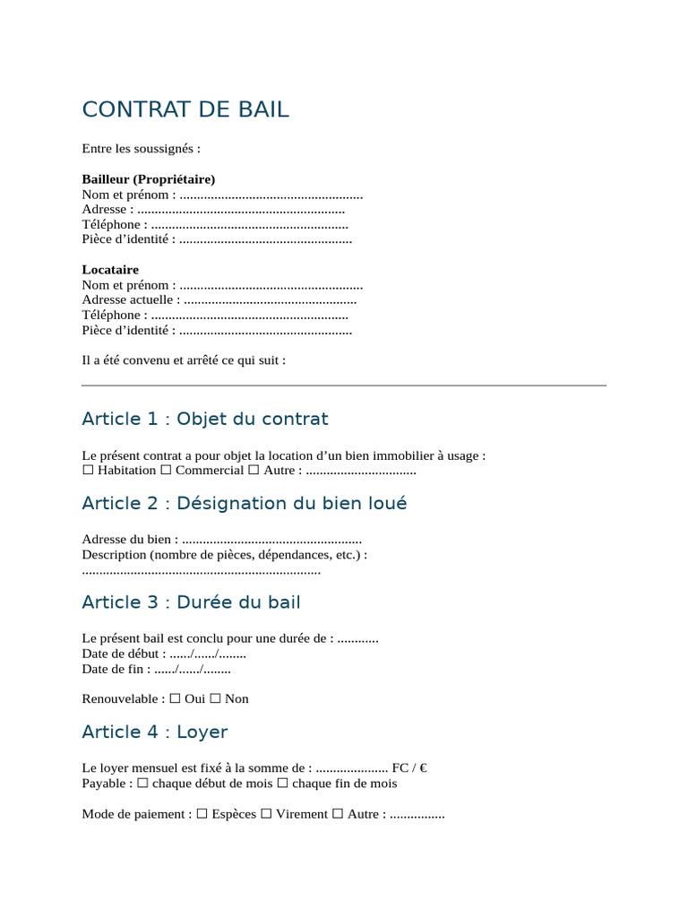 Contrat de Bail | PDF | Droit privé | Loi commune