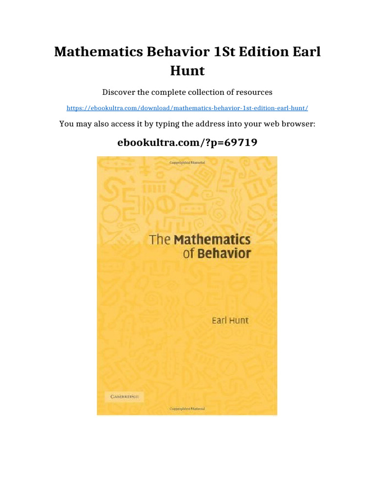 Mathematics behavior 1st Edition Earl Hunt Kindle & PDF Formats | PDF ...