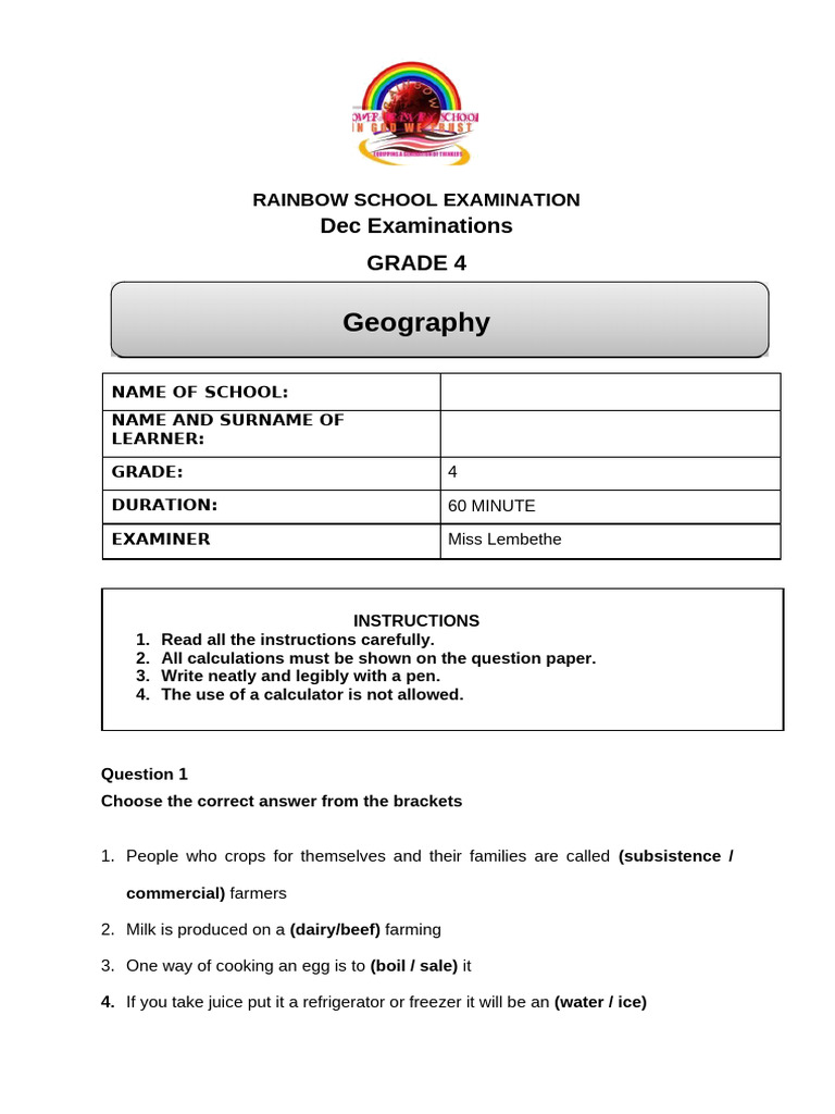 Grade 4 Geography Lembethe | PDF | Water | Earth Sciences
