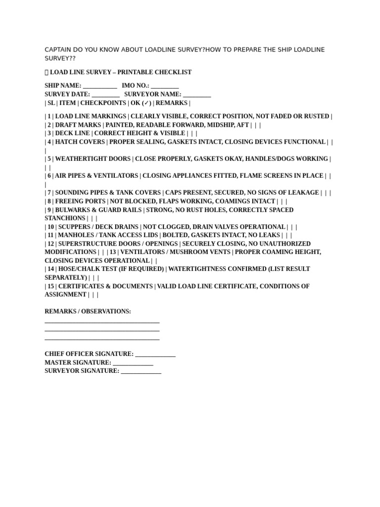 Loadline Survey Checklist | PDF