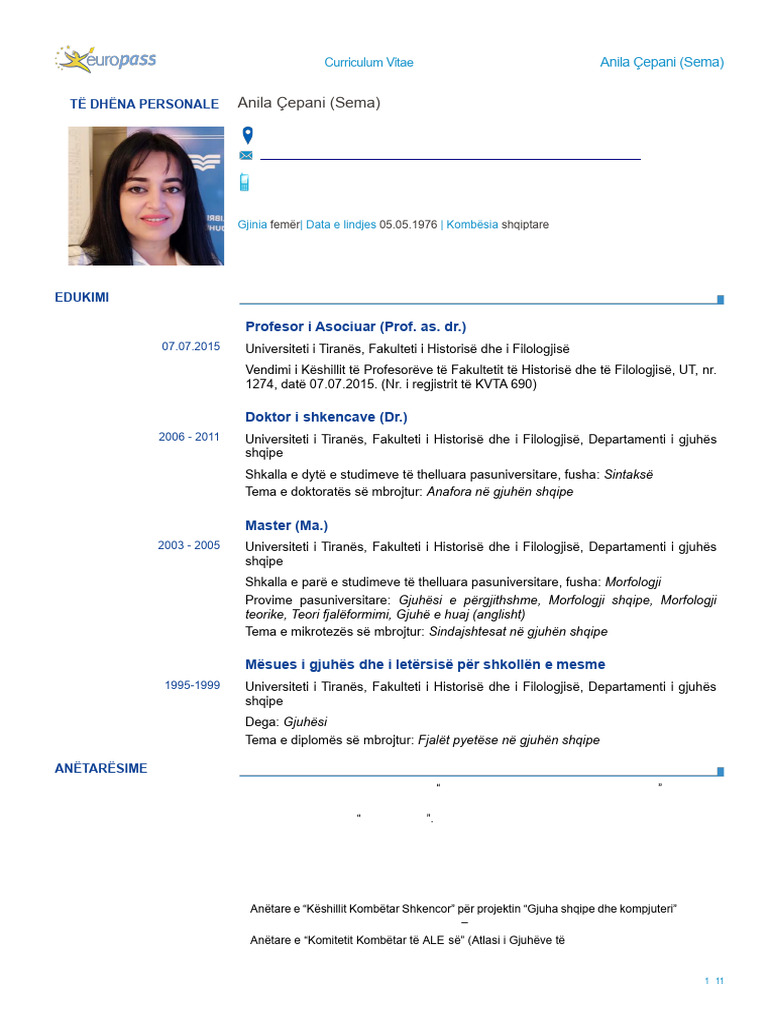CV Europass Shqip Anila Çepani 7122023 | PDF