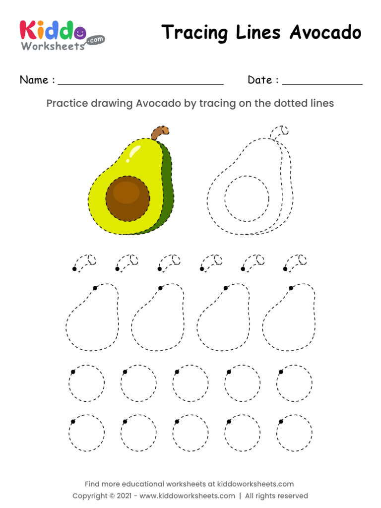 Tracing Lines Avocado Worksheet | PDF