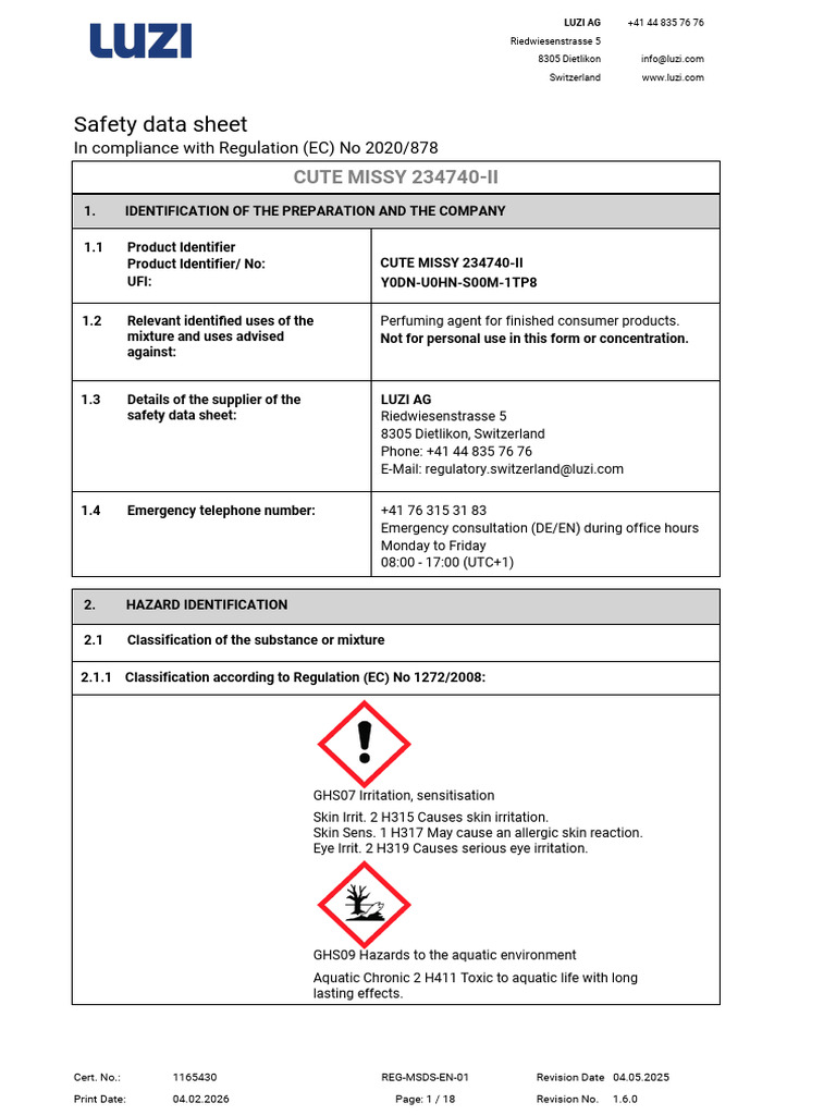 Cute Missy 234740-II Msds en | PDF | Workplace | Occupational Safety ...
