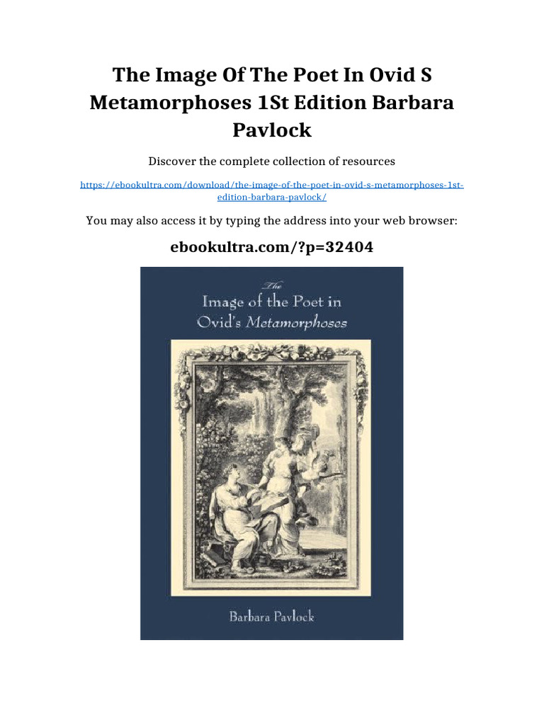 The Image of the Poet in Ovid s Metamorphoses 1st Edition Barbara ...