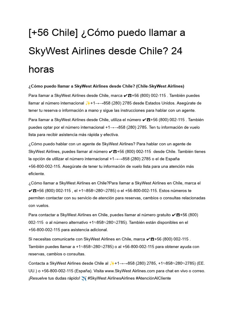[+56 Chile] ¿Cómo puedo llamar a SkyWest Airlines desde Chile? 24 horas ...