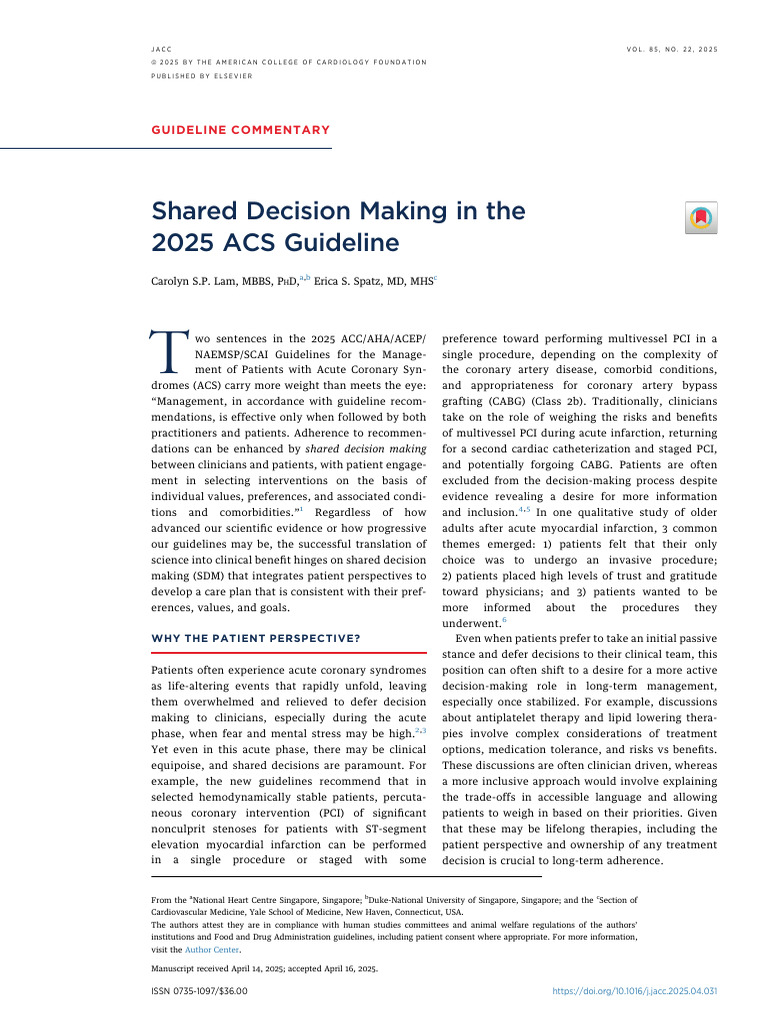 Shared Decision Making in The 2025 ACS Guideline | PDF | Percutaneous ...