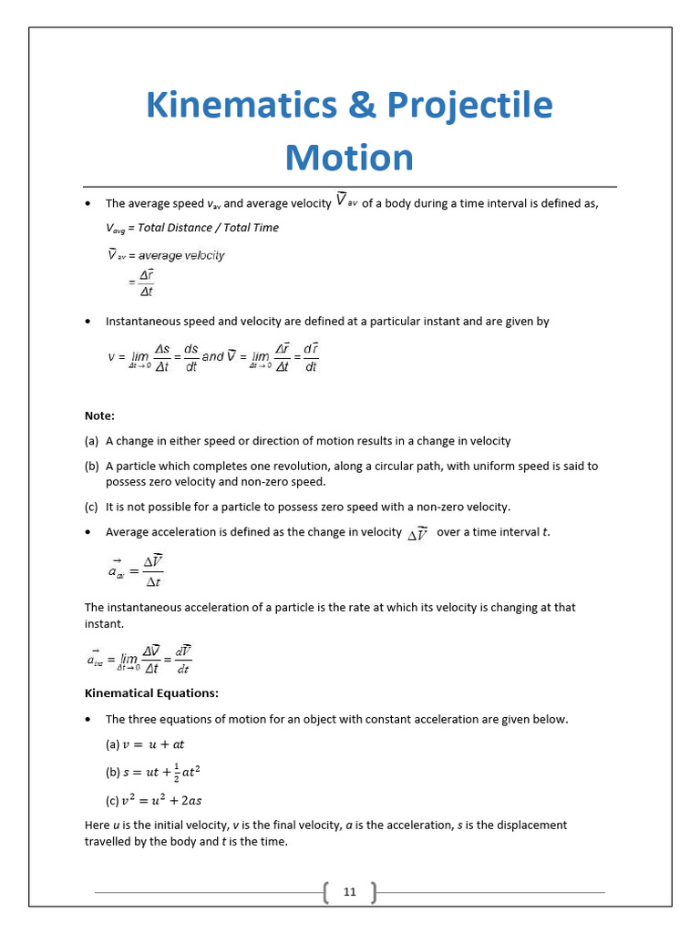 Kinematics & Projectile Motion | PDF | Acceleration | Velocity