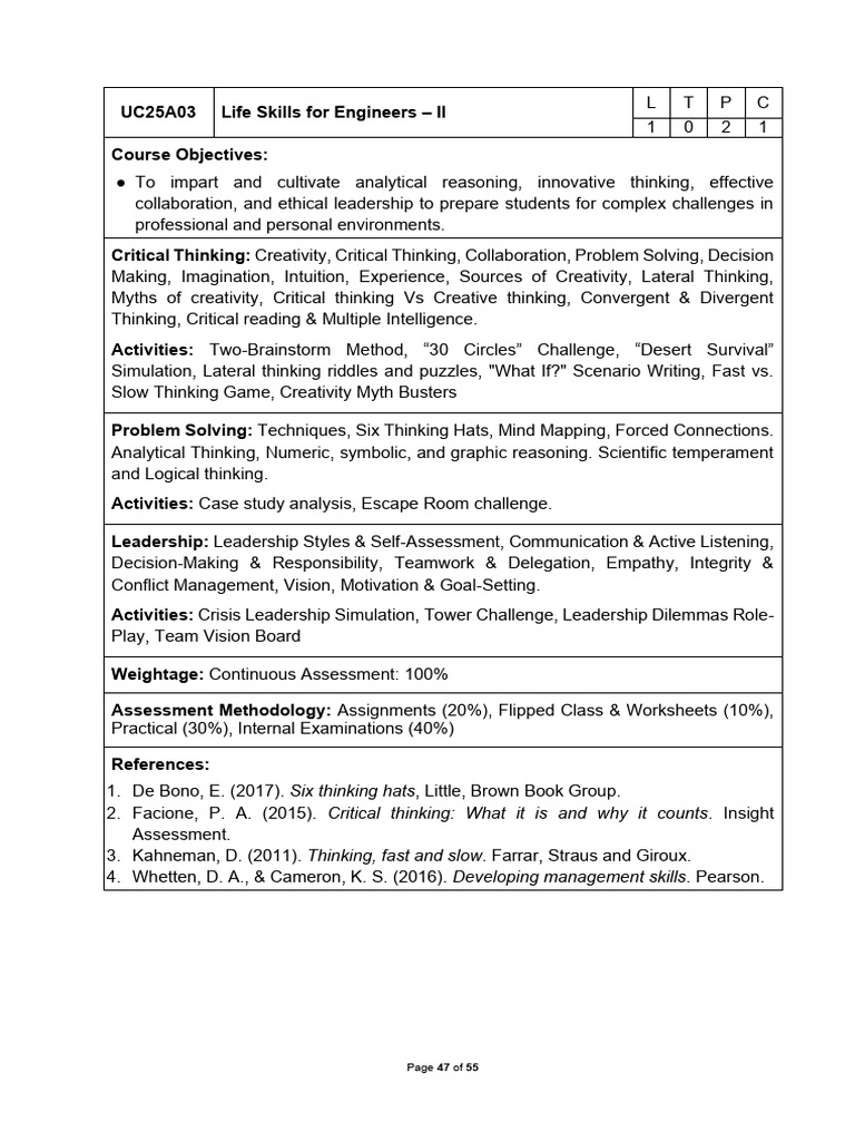 s2 Uc25a03 Life Skills Be Au Syllabus | PDF