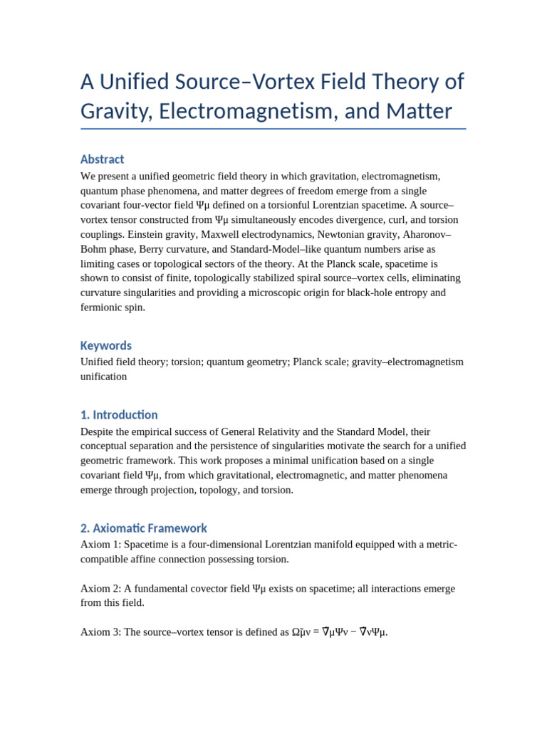 Unified Source Vortex Field Theory | PDF | Quantum Field Theory | Spin ...