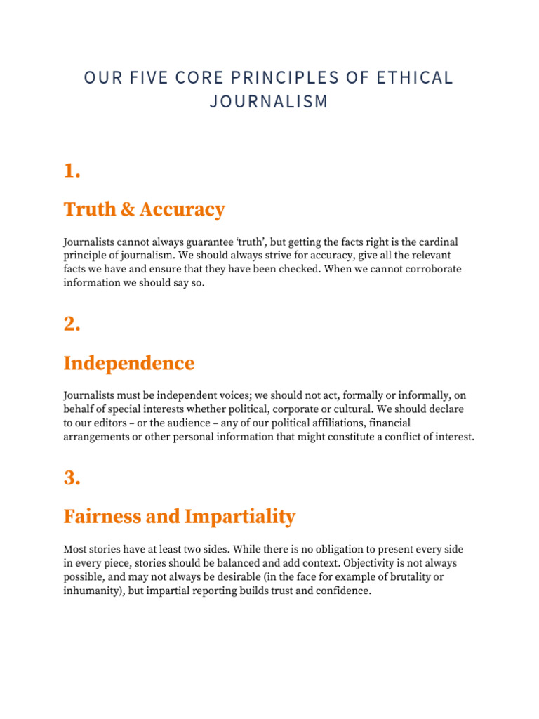 Our Five Core Principles of Ethical Journalism | PDF