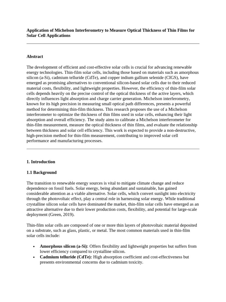Application of Michelson Interferometry to Measure Optical Thickness of ...