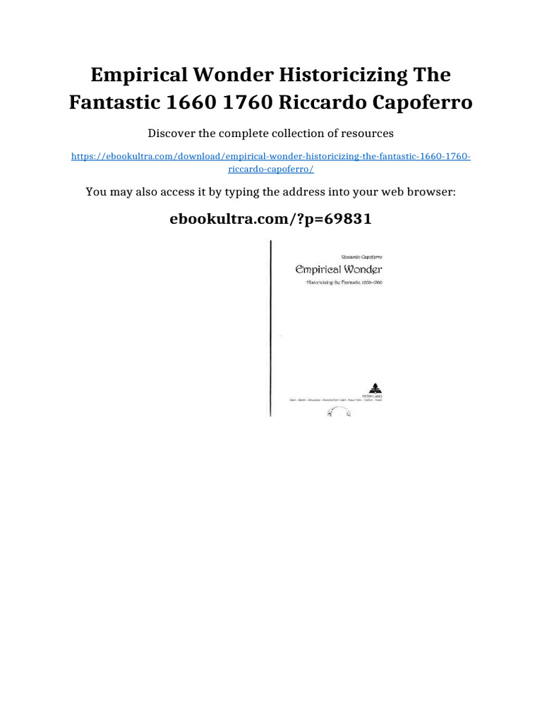 Empirical Wonder Historicizing the Fantastic 1660 1760 Riccardo ...