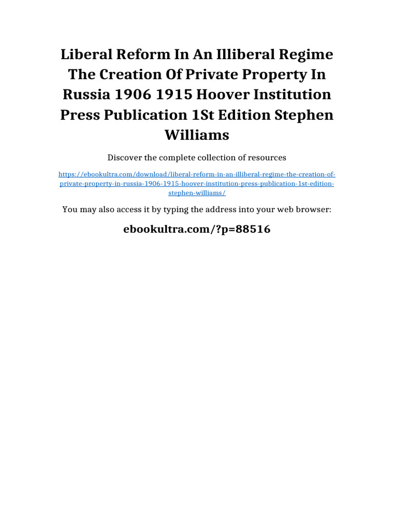 Liberal Reform in an Illiberal Regime The Creation of Private Property ...