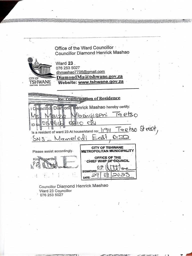 Taetso Msiza Proof of Res | PDF