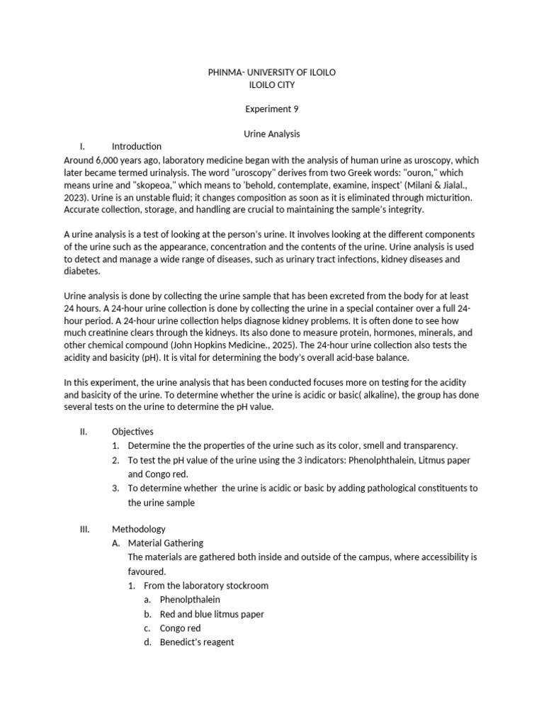 Lab Report | PDF | Urine | Urinary System