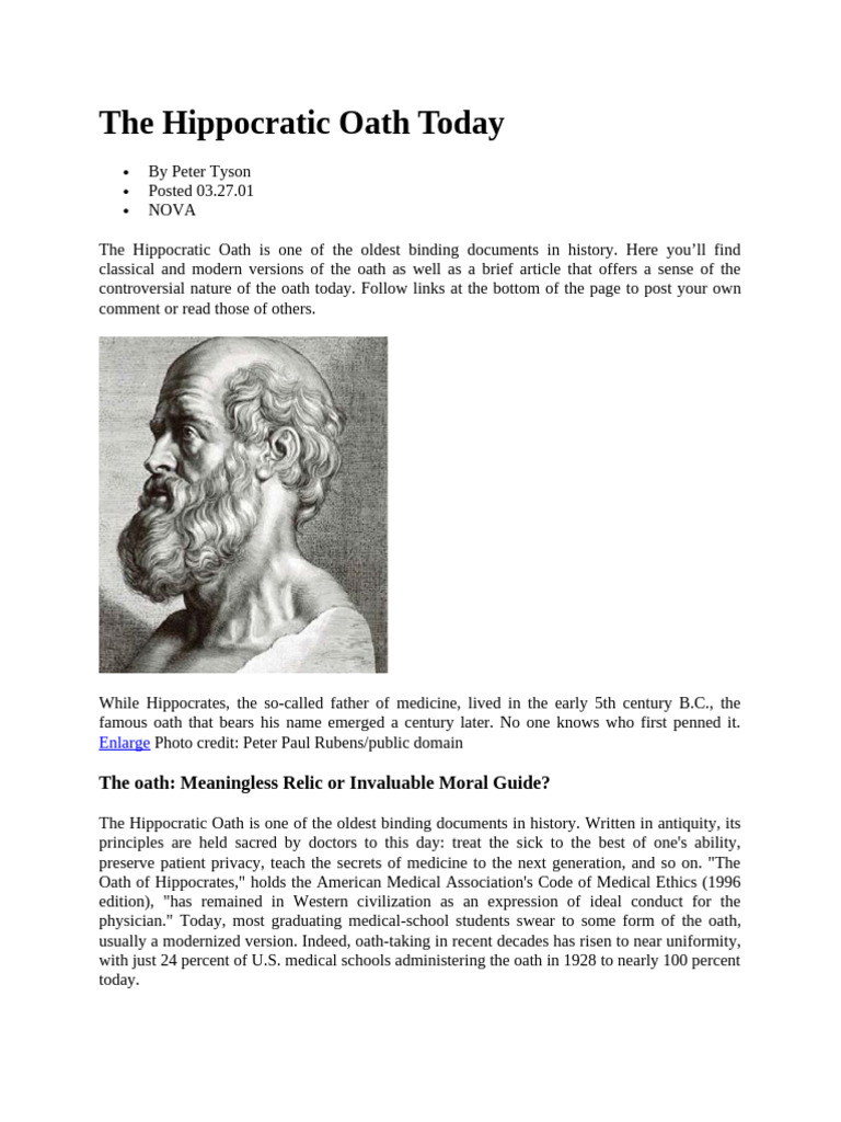 The Hippocratic Oath | PDF