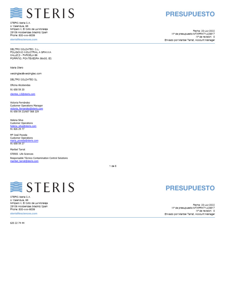 Steris Quote Mtarrat1423817 Rev0 Deltro Soldatec s.l. 20 Jul 2022 06.38 ...