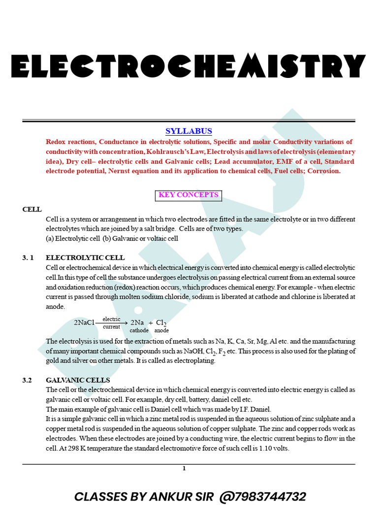 Xii Chem Electrochemistry | PDF | Electrochemistry | Redox