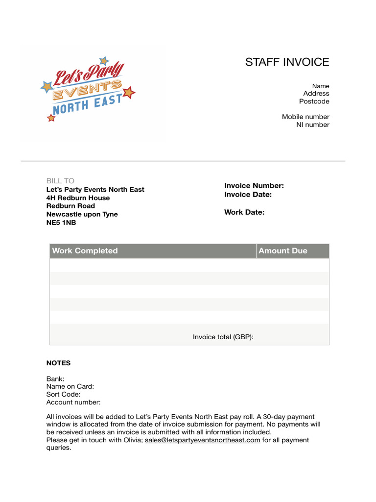 Staff Invoice Template - Pages | PDF