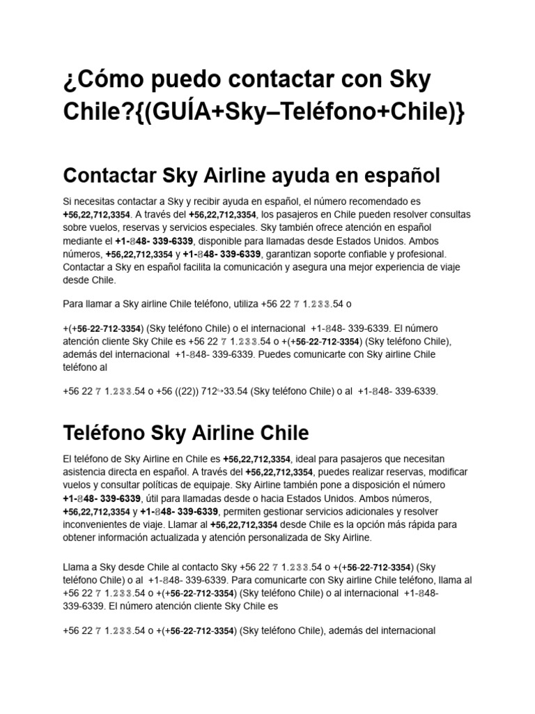 ¿Cómo Puedo Contactar Con Sky Chile? ( (GUÍA+Sky-Teléfono+Chile) ) | PDF