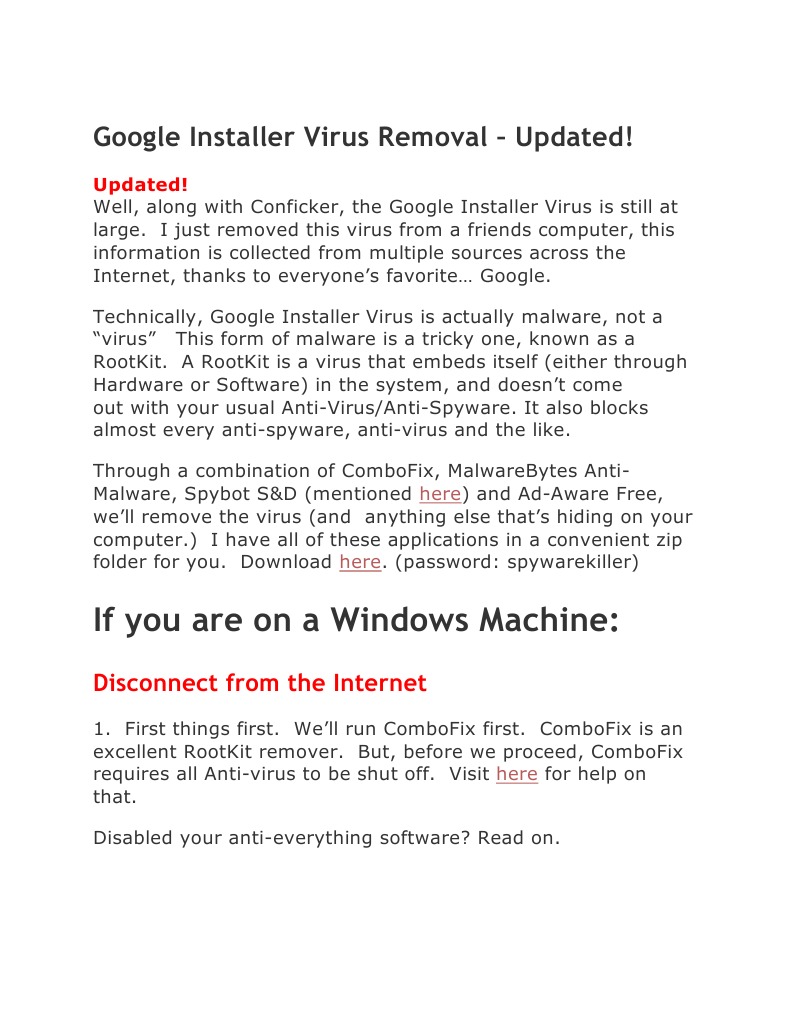 Google Installer Virus Removal | PDF | Computer Virus | Malware