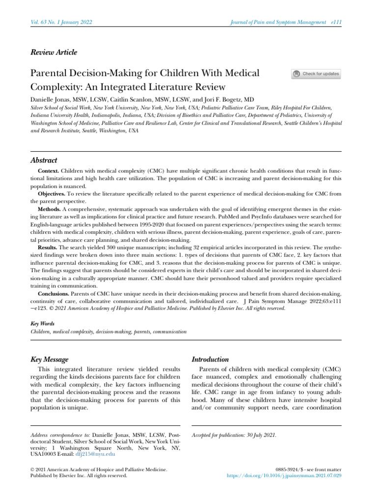 Parental Decision Making For Children With Medical | PDF | End Of Life ...