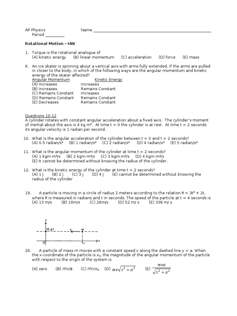 AP Physics Rotational Motion Homework | PDF | Rotation Around A Fixed ...