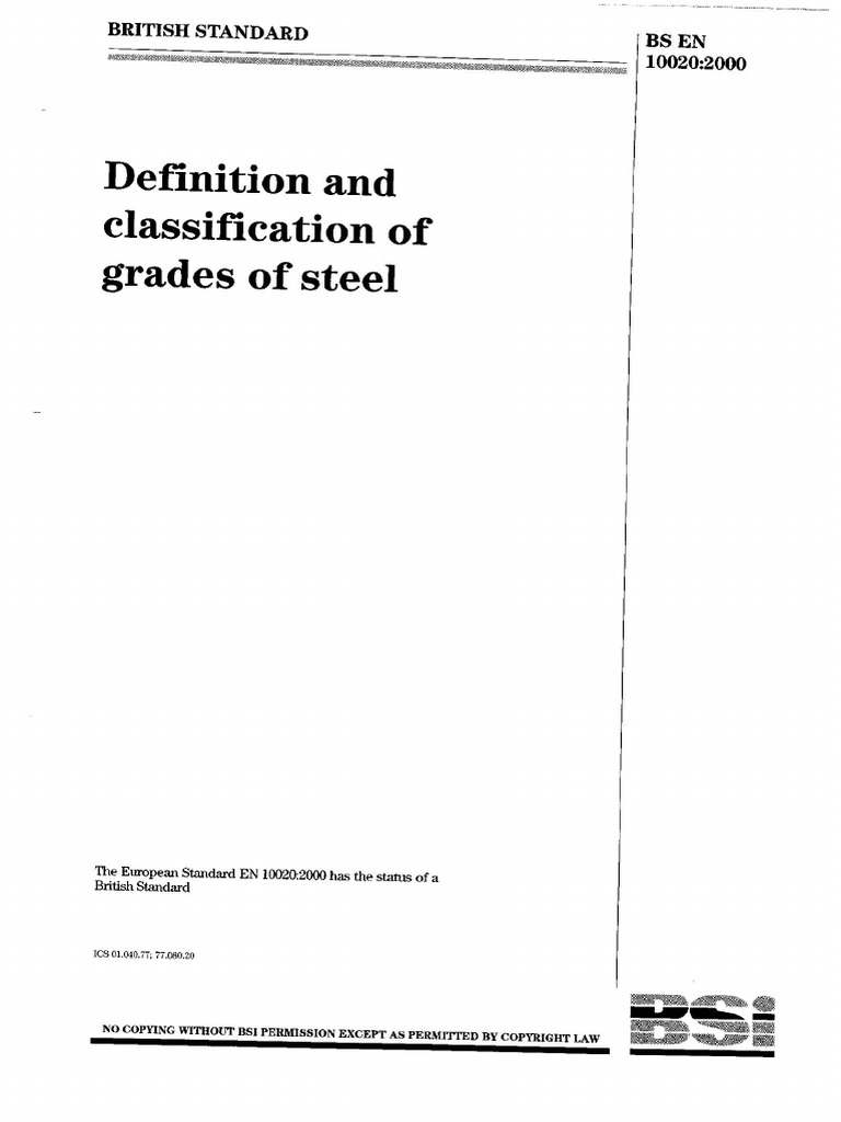 68 - BS en 10020 2000 Definition and Classification of Grades of Steel ...