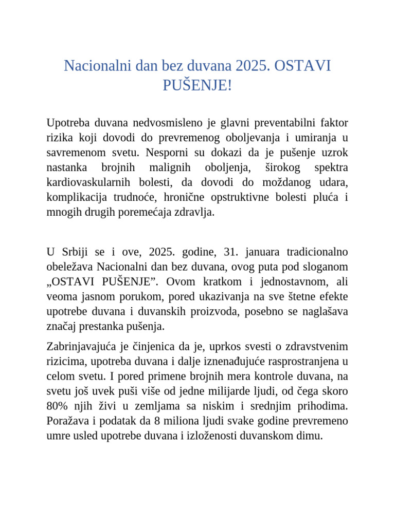 Nacionalni Dan Bez Duvana 2025 | PDF