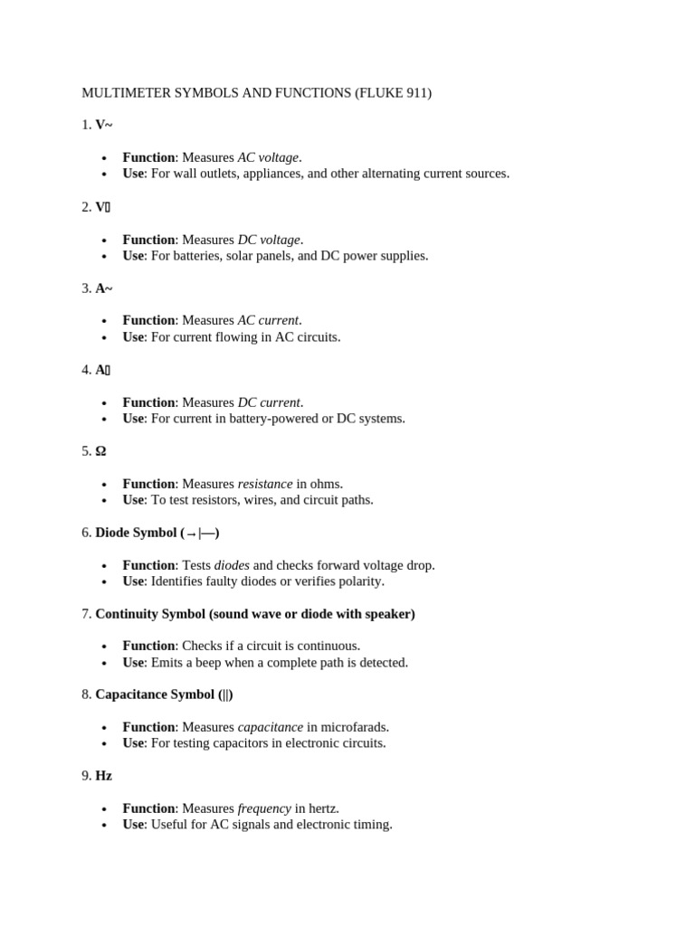Multimeter Symbols and Functions | PDF