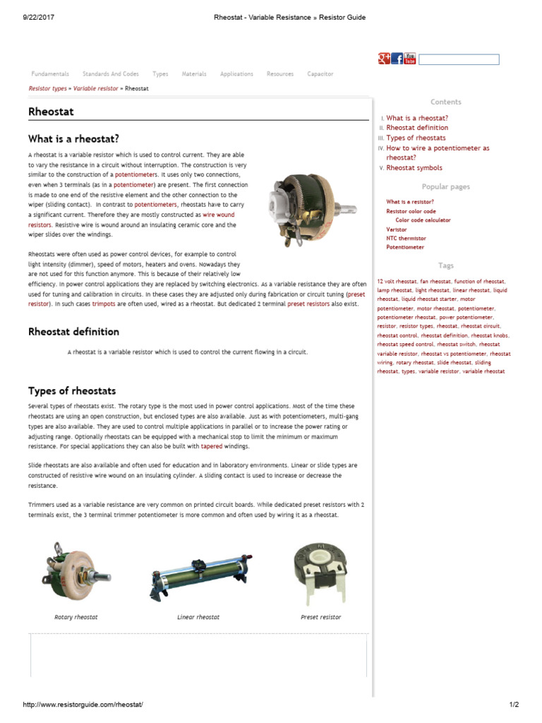 Rheostat - Variable Resistance - Ok | PDF | Resistor | Equipment