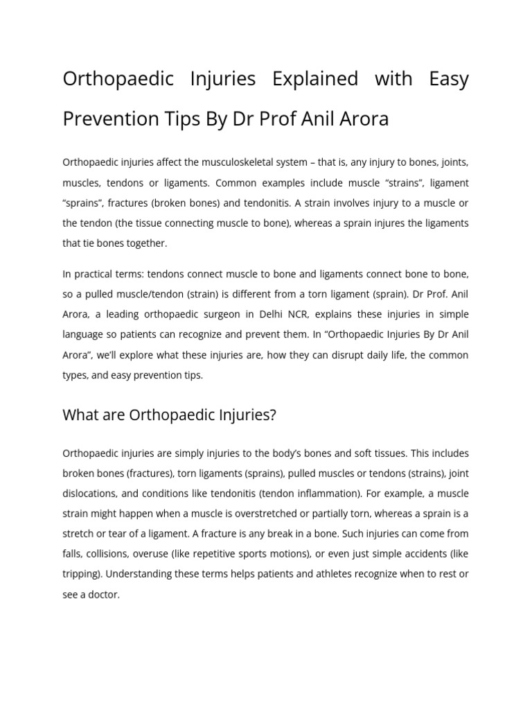 Orthopaedic Injuries Explained With Easy Prevention Tips | PDF ...