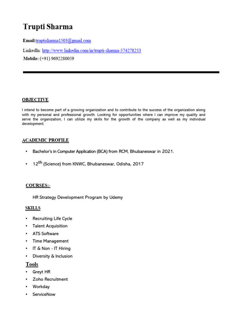 Trupti Sharma - Resume (1) 1 | PDF | Recruitment | Employment