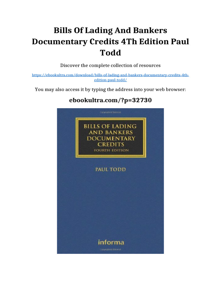 Bills of Lading and Bankers Documentary Credits 4th Edition Paul Todd ...