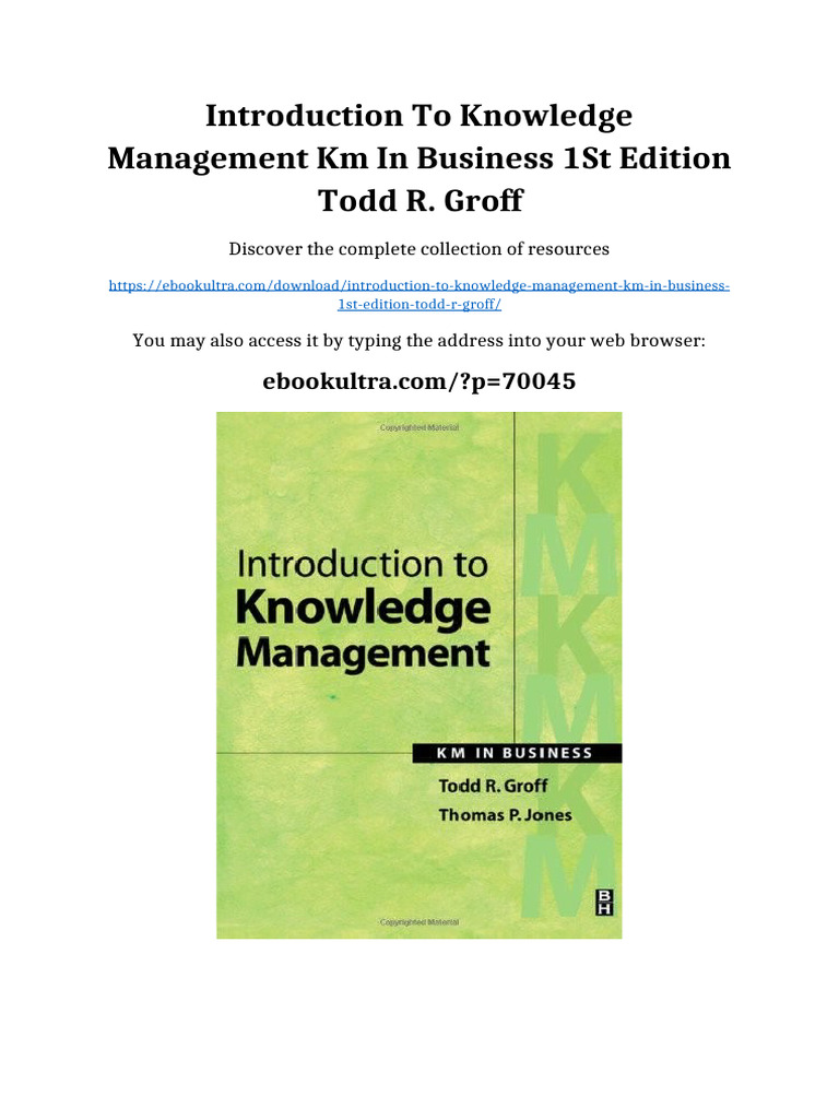 Introduction to Knowledge Management KM in Business 1st Edition Todd R ...