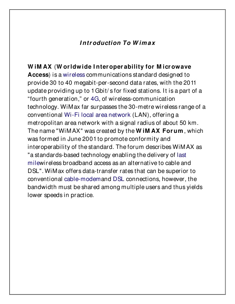 Wimax (Worldwide Interoperability For Microwave Access) Is A | PDF | Wi ...