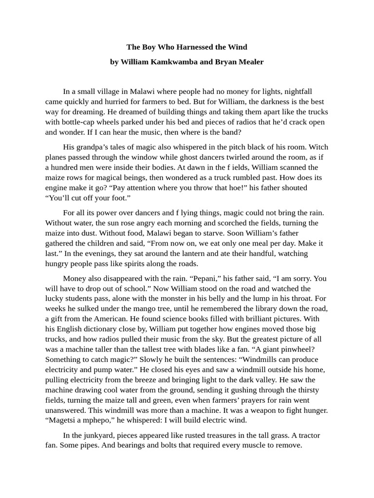 The Boy Who Harnessed The Wind | PDF