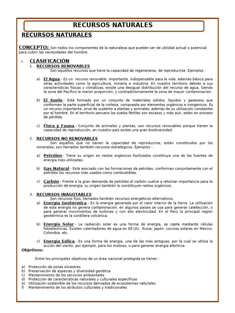 Recursos Naturales y Unidades de Conservación para Cuarto Grado de ...