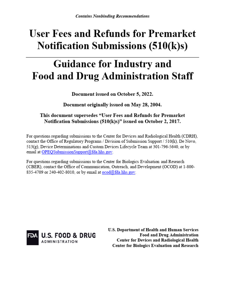 Final-510k User Fees Guidance | PDF | Federal Food | Food And Drug ...