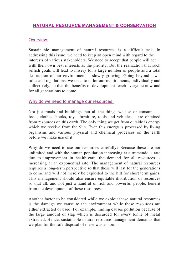 Sustainable Natural Resource Management | PDF | Wellness