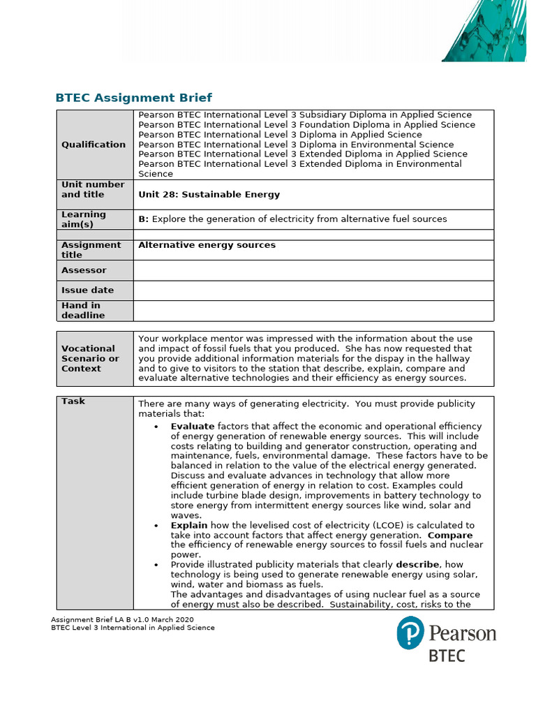 Unit 28-Sustainable Energy AAB Learning Aim B Version 1 20th Mar 2020 ...