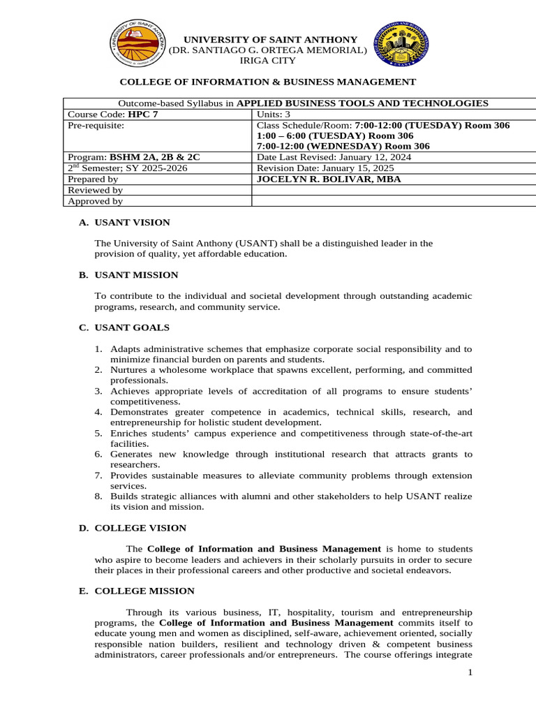 BSHM-HPC 7-Applied Business Tools and Technologies | PDF | Spreadsheet ...